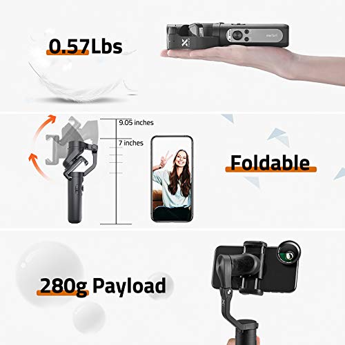 Gimbal Stabilizer for Smartphone, 3-Axis Phone stabilizer with Tripod, Foldable Phone Gimbal for Android and iPhone 14 PRO MAX, Stabilizer for Video Recording with 600° Auto Rotation - hohem iSteady X