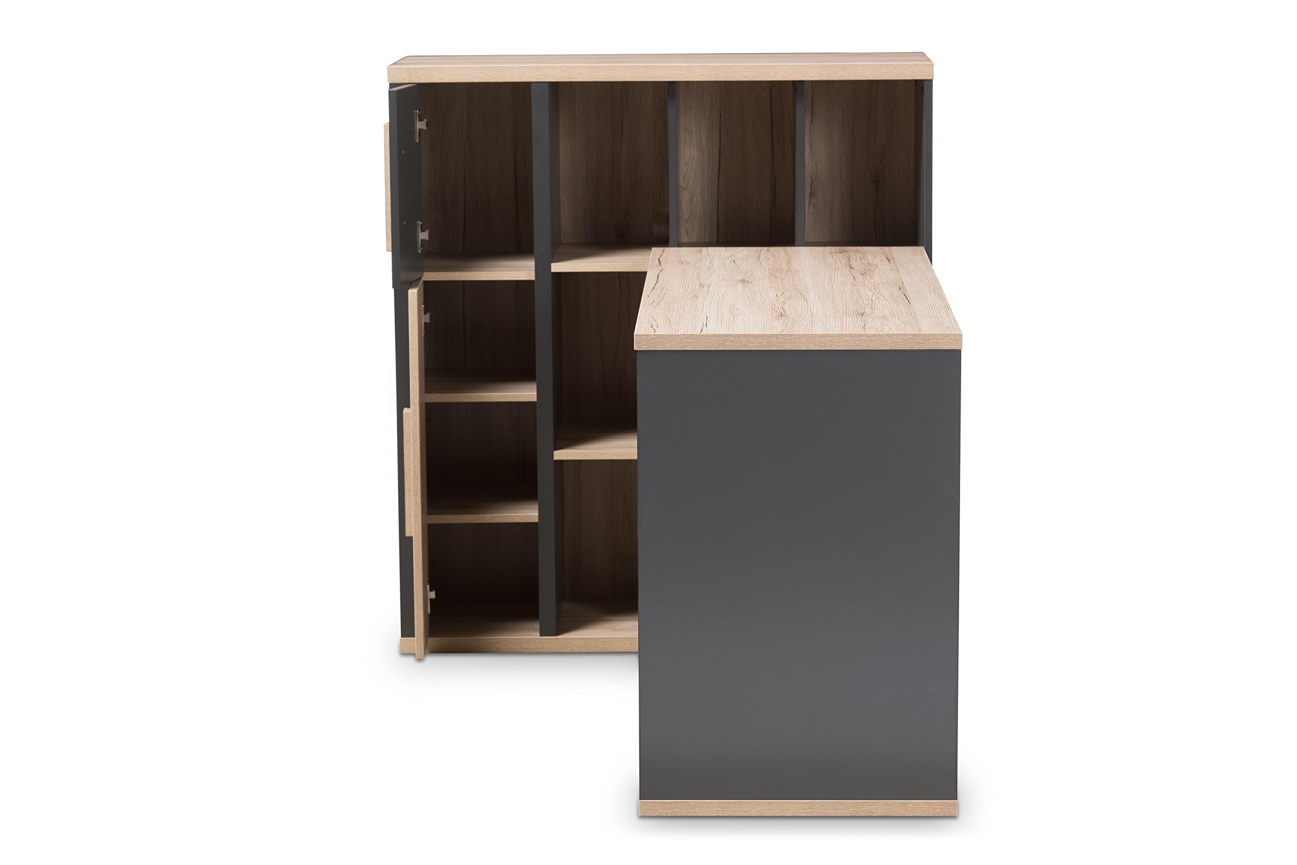 Baxton Studio Panni Modern Study Desk with Built-in Shelving Unit, gray