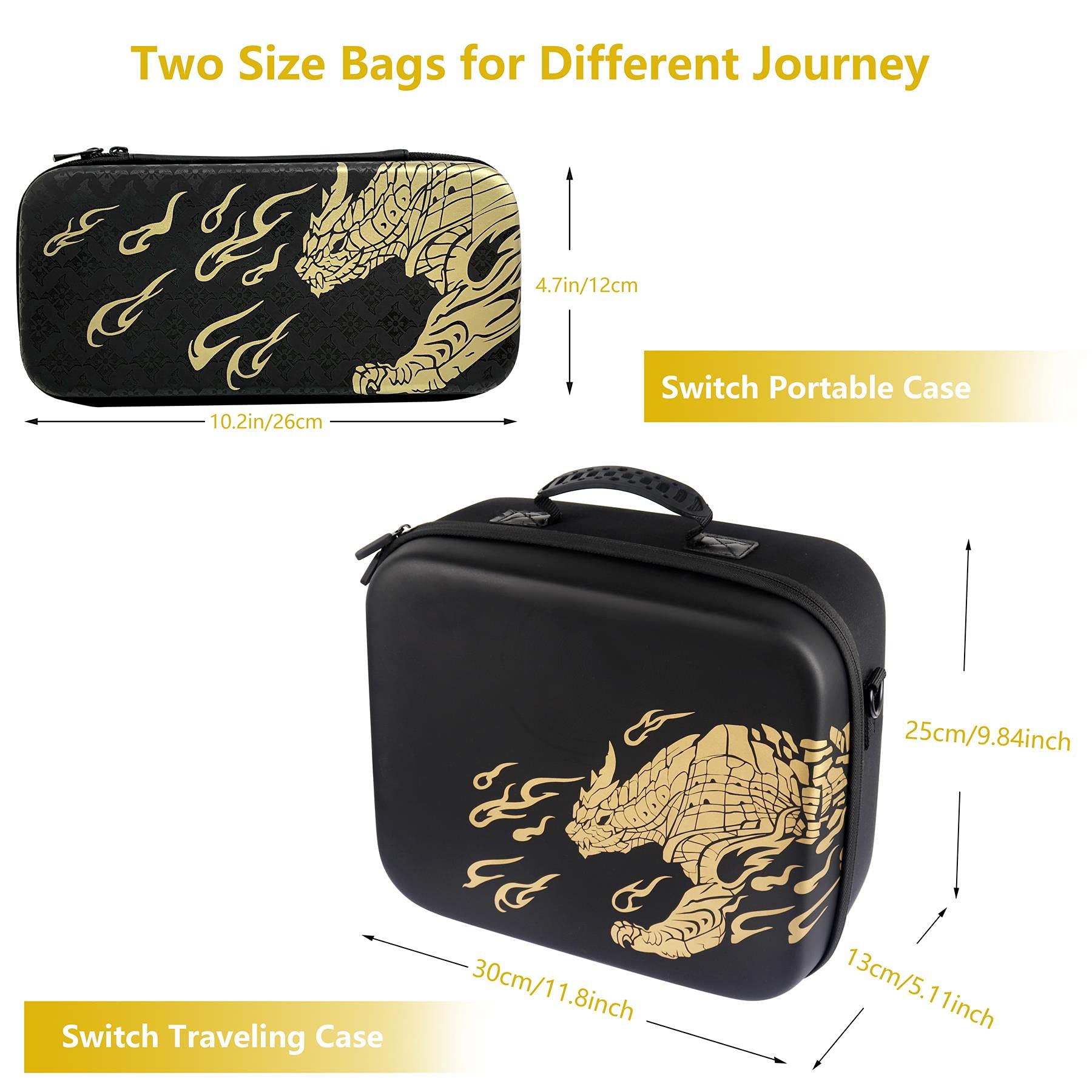 17 in 1 Switch Carrying Case Accessories Bundle Kit: Monster Hunter Rise Carry Case, Joycon Grip, Wristband, TPU Protective Cover, Playstand, Screen Protector, Ring-con Storage Bag, Game Card Box Etc.