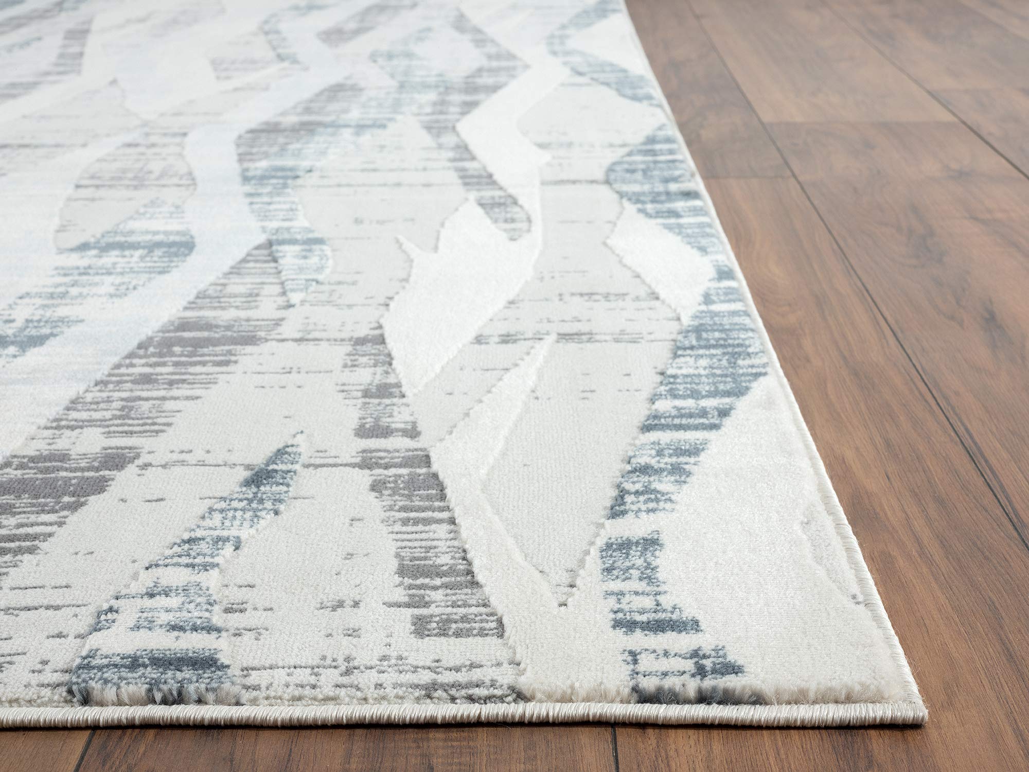 Abani Geometric Beige & Blue 4'x6' Area Rug, Aspen Collection - Contemporary Accent Rug Rugs