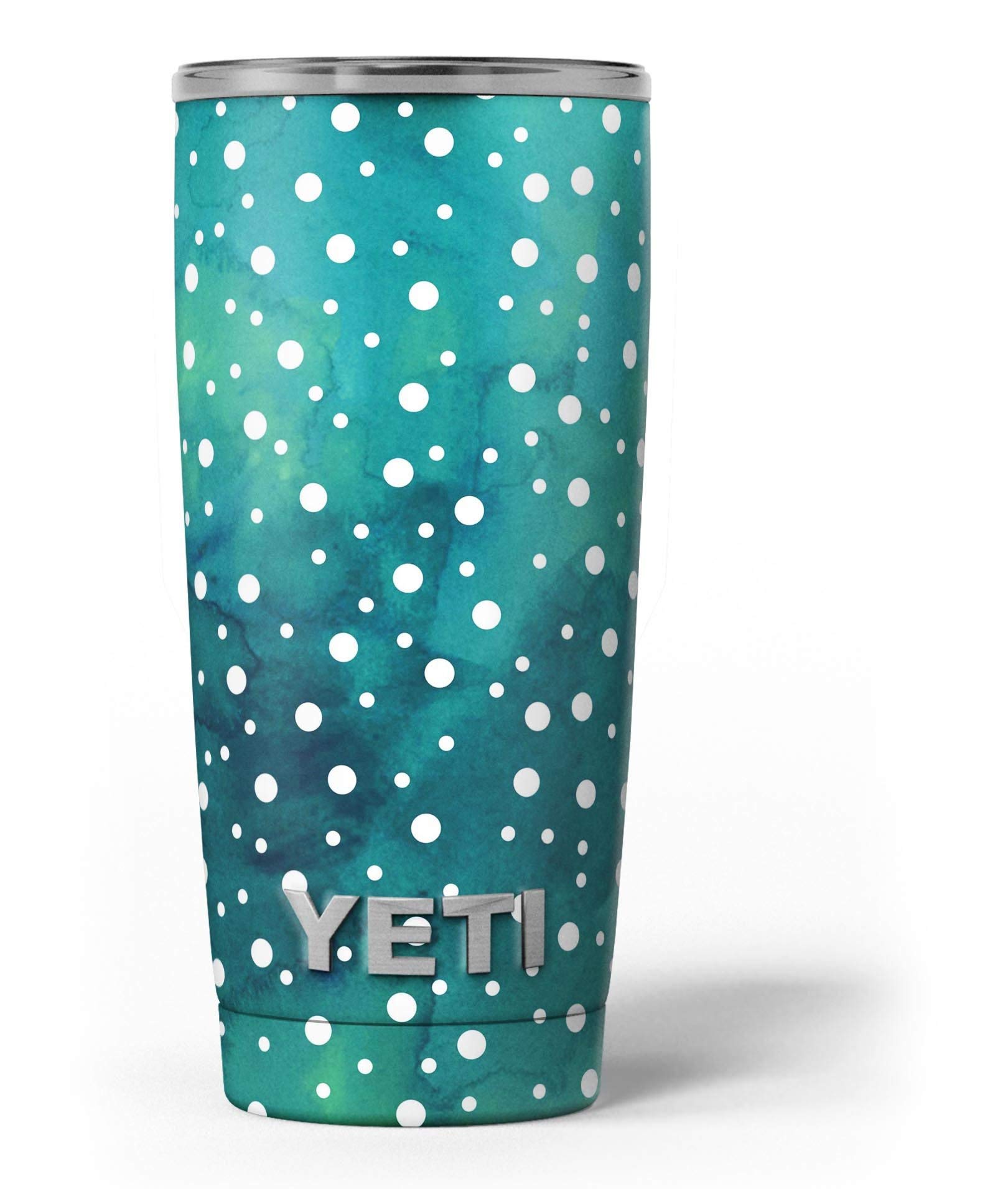 Design Skinz Green and White Watercolor Polka Dots - Skin Decal Vinyl Wrap Kit Compatible with The Yeti Rambler Cooler Tumbler Cups