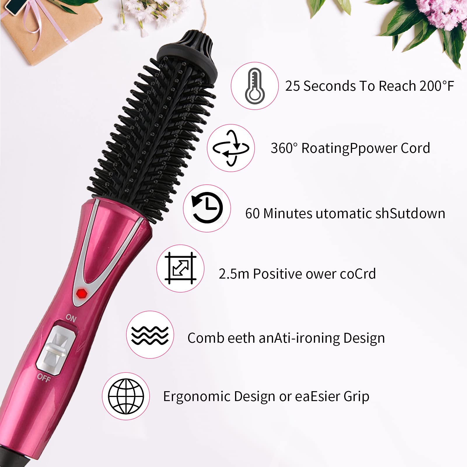 Electric Professional Anti-Scald Curling Brush with Instant Heat Up for All Hair Types (US Plug, 110-240V)