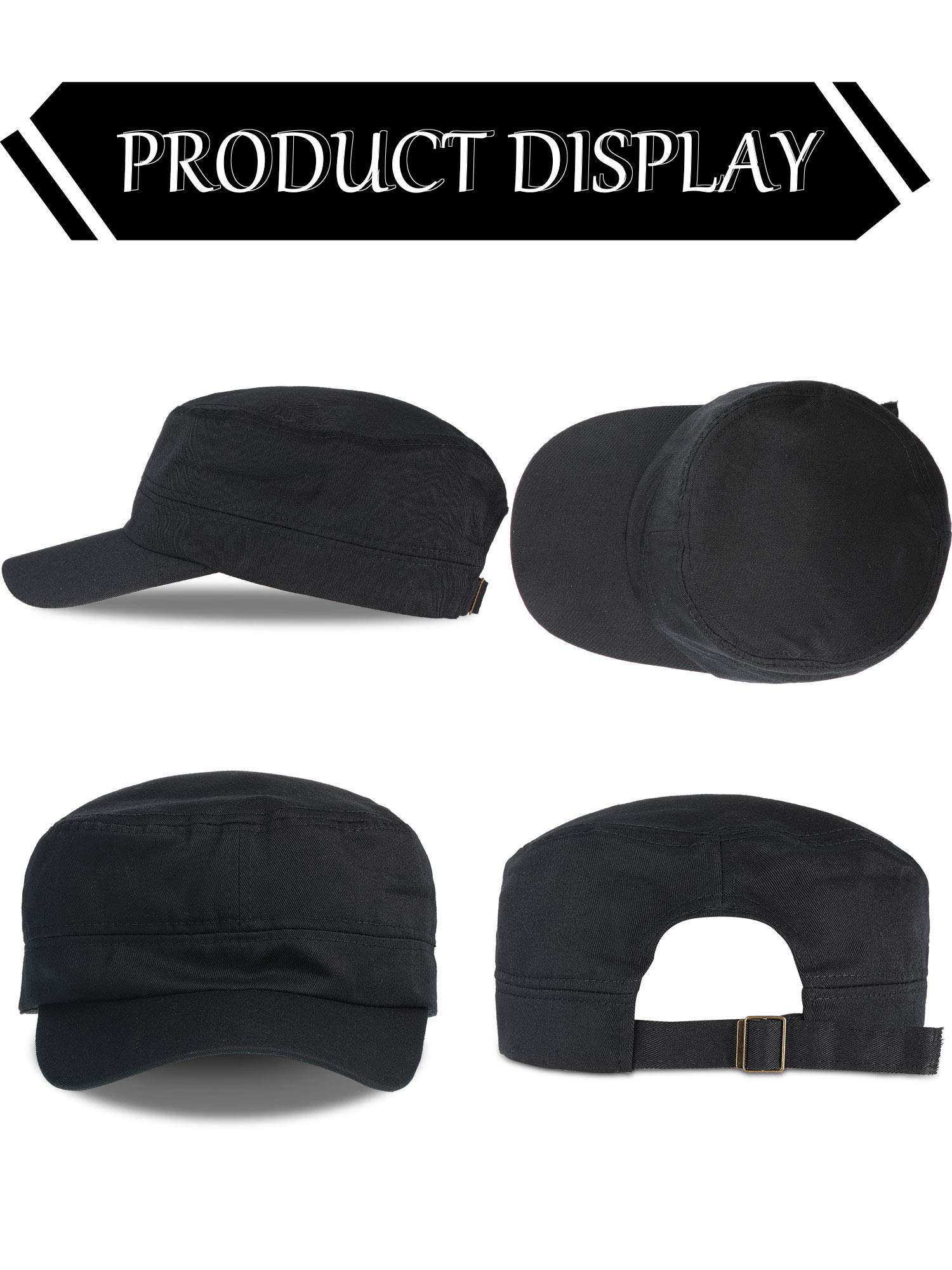 2 Pieces Cadet Army Hats Cadet Caps Military Hat Unisex Adjustable Flat Caps for Women Men (Black, Army Green)