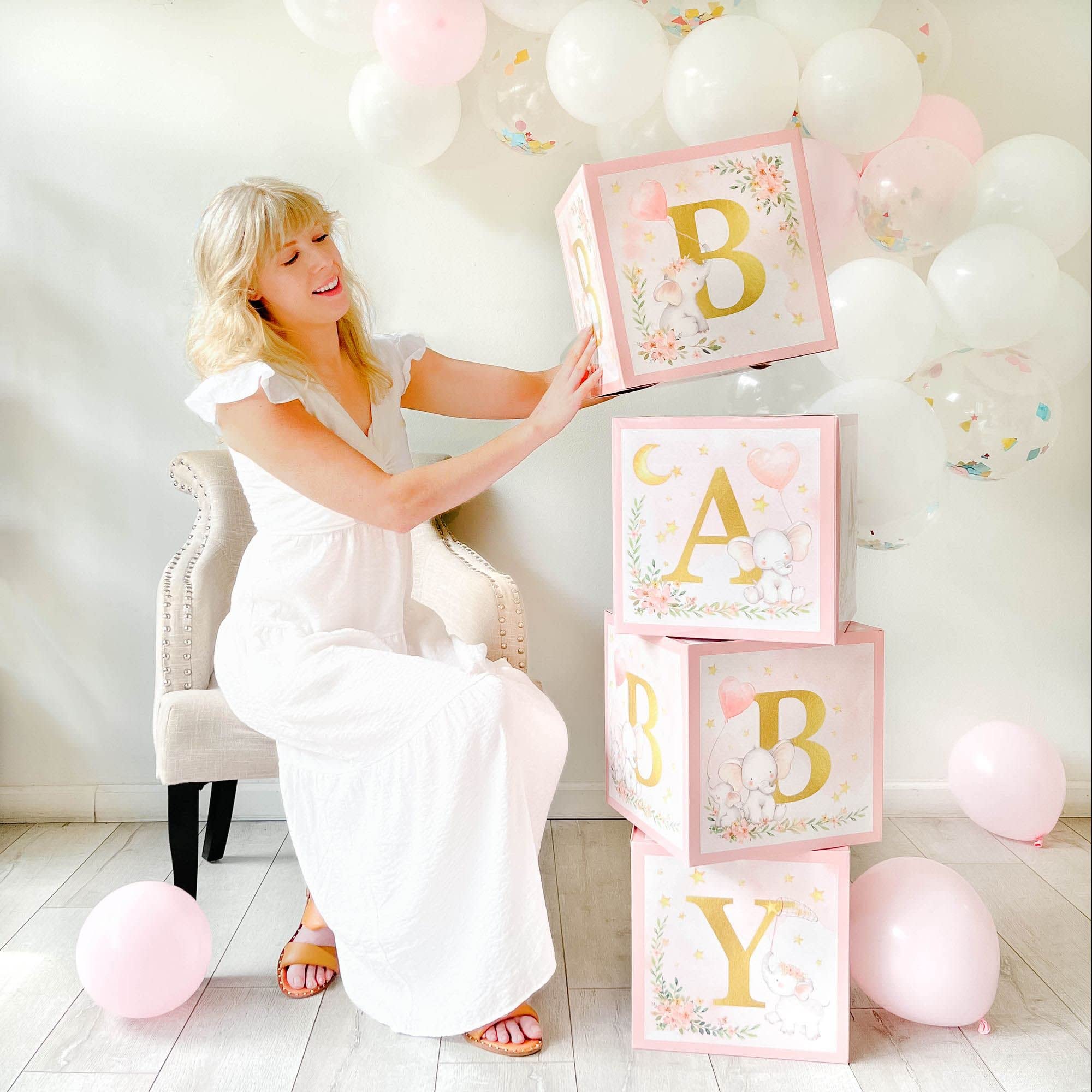 Kate Aspen Boxes with Letters for Baby Shower Decoration Little Peanut, One Size, Pink Elephant