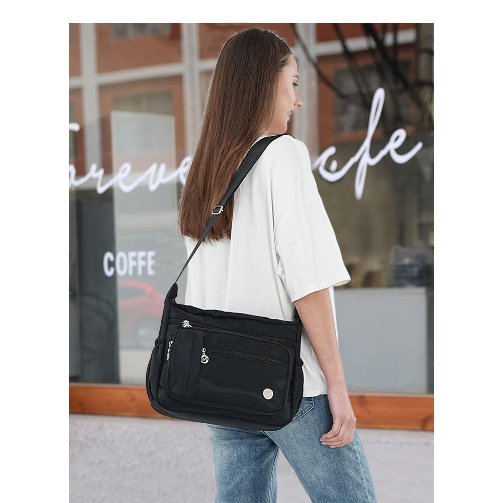 A bundling of cross-body shoulder bags and RFID card wallet for ladies(black-large)
