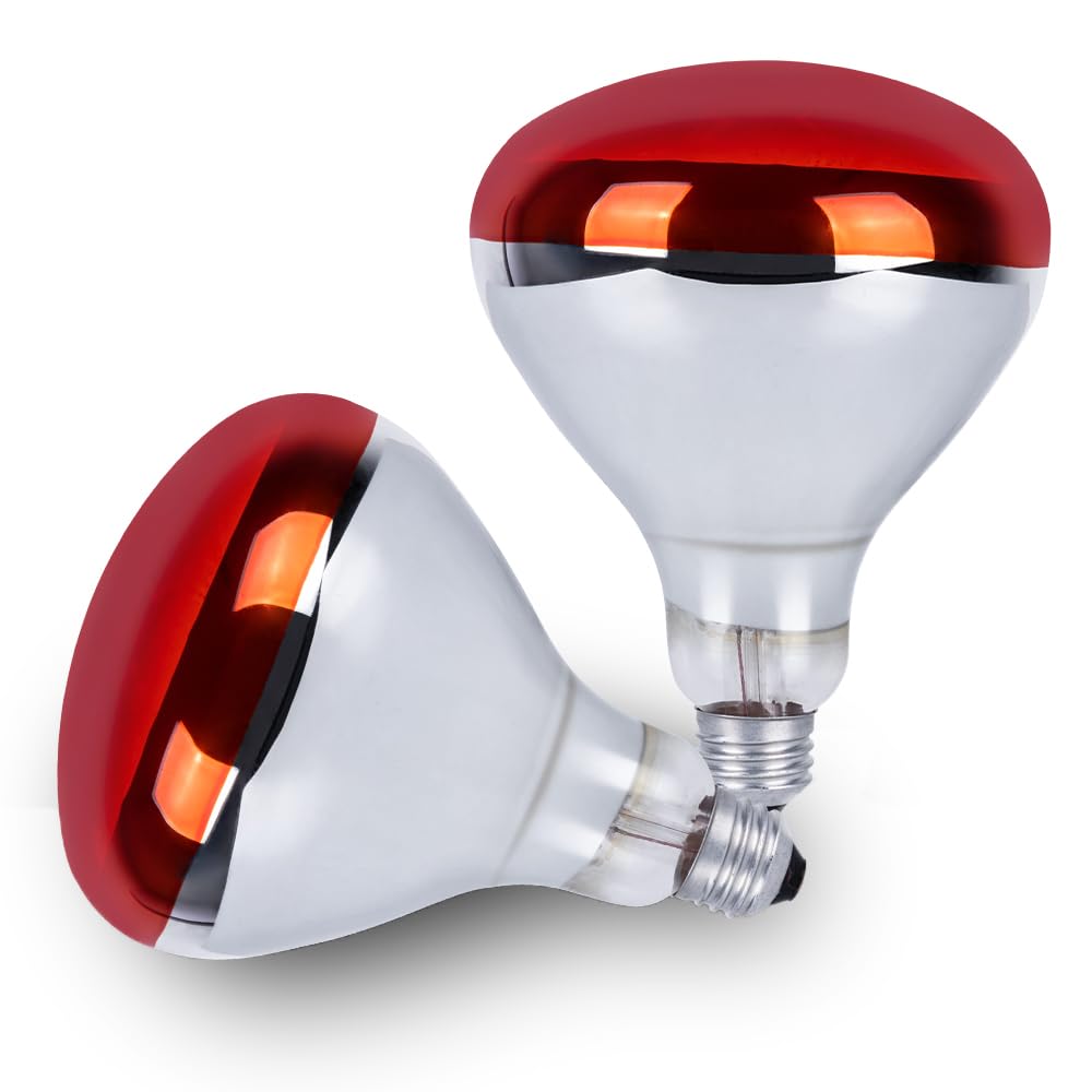 250 Watts Heat Lamp Bulbs, R40 Brooder Heat Lamp for Chickens, Infrared Reflector Heat Bulbs for Brooder Heater, Incandescent Heating bulb for Pet, Light Therapy, Bathroom, Food (2 Pack)