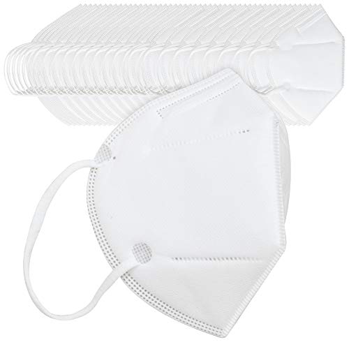 Jumbl KN95 Face Masks | Bulk Pack of 100 Large Disposable General Use Non-Woven Polypropylene Mouth & Nose Coverings with Stretchy Ear Loops, Flexible Bridge, 5-Layer Filtration & 3D Foldable Design