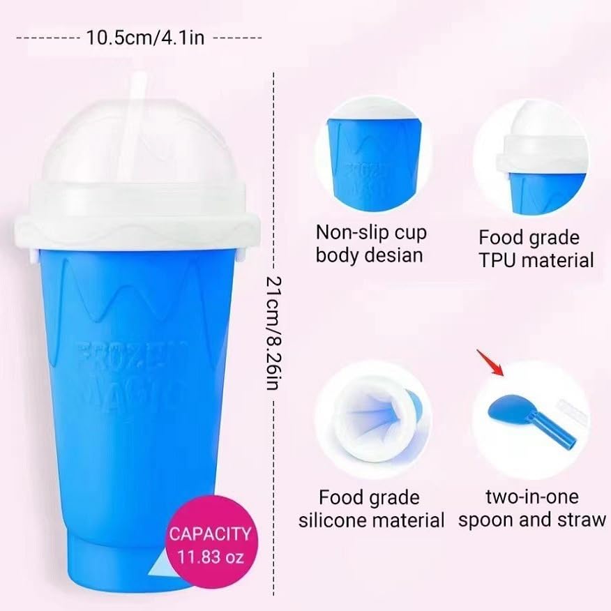2 Packs Slushie Cup,Slushy Cup,Magic Quick Frozen Smoothies Cup,Portable Double Layer Slushy Maker Cup,Slushie Maker Cup with Straw and Spoon,Gift for Everyone