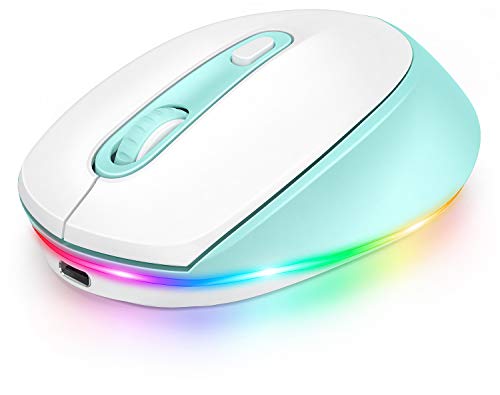 seenda Bluetooth Mouse - Light Up Rechargeable Wireless Mouse (Bluetooth 3.0/5.0+USB) for Computer. Ultra Quiet Multi-Device Mouse for Notebook, Kids' Chromebook, Macs, and Windows - Mint Green