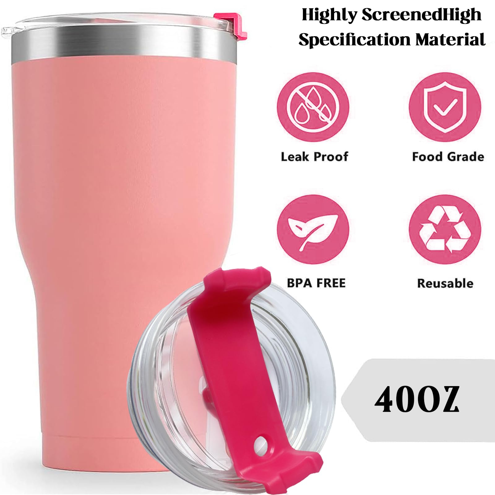 2 Pack 40 OZ Tumbler Lid Compatible for Stanley Quencher, Spill Proof Splash Resistant Stainless Steel Tumbler Covers Fit for Stanley and More Coffee Mugs (Rose, 40oz-1.0)