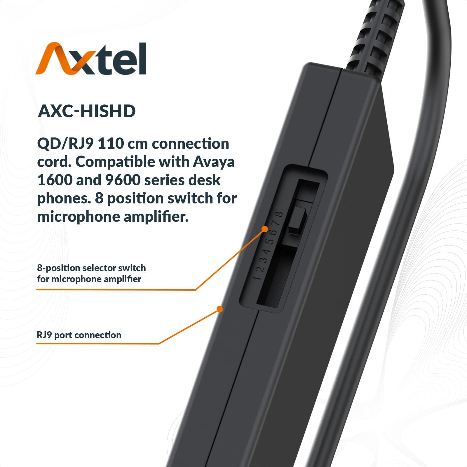 Axtel Bundle Elite HDvoice Mono NC with AXC-HISHD Cable | Noise Cancellation - Compatible with Avaya 1600/9600 Series IP Phones | Microphone Amplifier with up to 8 Levels