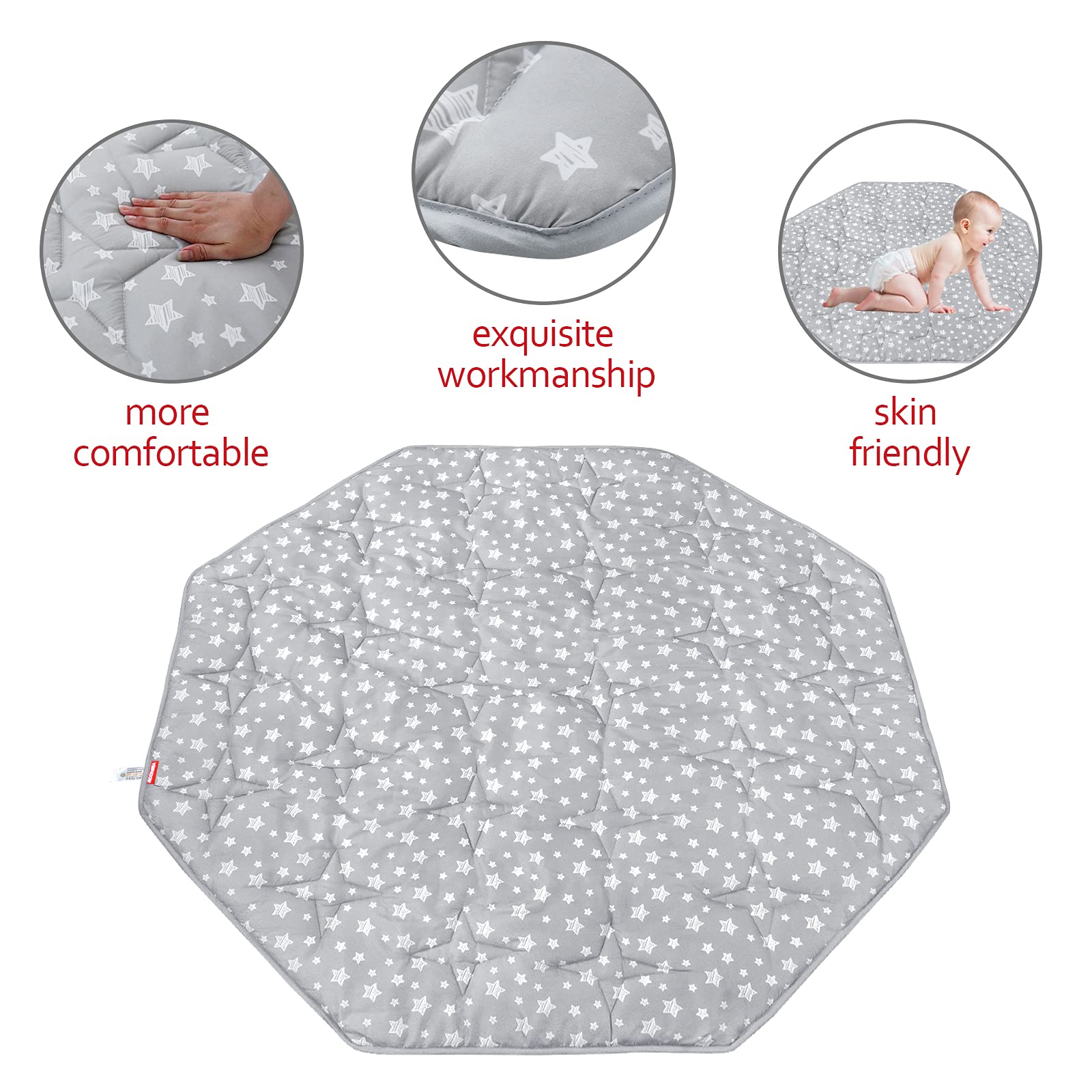 Octagon Playpen Mat Grey, Non Slip 8 Panel Playpen Mattress Mat Fits Regalo Extra Large Play Yard and hiccapop XL 69" Baby Playpen, Grey Star Octagon Playard Pad