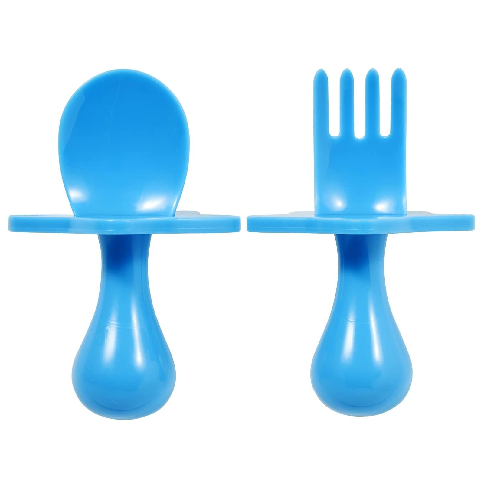 Elli&Nooli Baby Self Feeding Utensils Toddler Eating Utensils Baby Forks for Self Feeding, BPA Phthalates-Free, Dishwasher and Sterilizer Safe, Blue