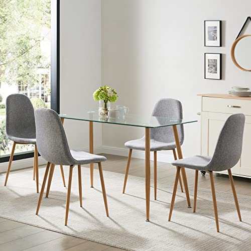 Glass Dining Table Rectangle - Glass Top Dining Room Table, Modern Clear Kitchen Table with Wooden Metal Leg, Rectangular Dining Table for 2 or 4 for Small Spaces Apartment Kitchen or Dining Room