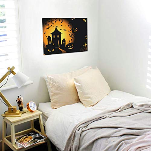 MSGUIDE Wall Art Canvas Halloween Haunted House Decorative Painting for Living Room Bedroom Office (16 Inch X 12 Inch X 1 Panel)