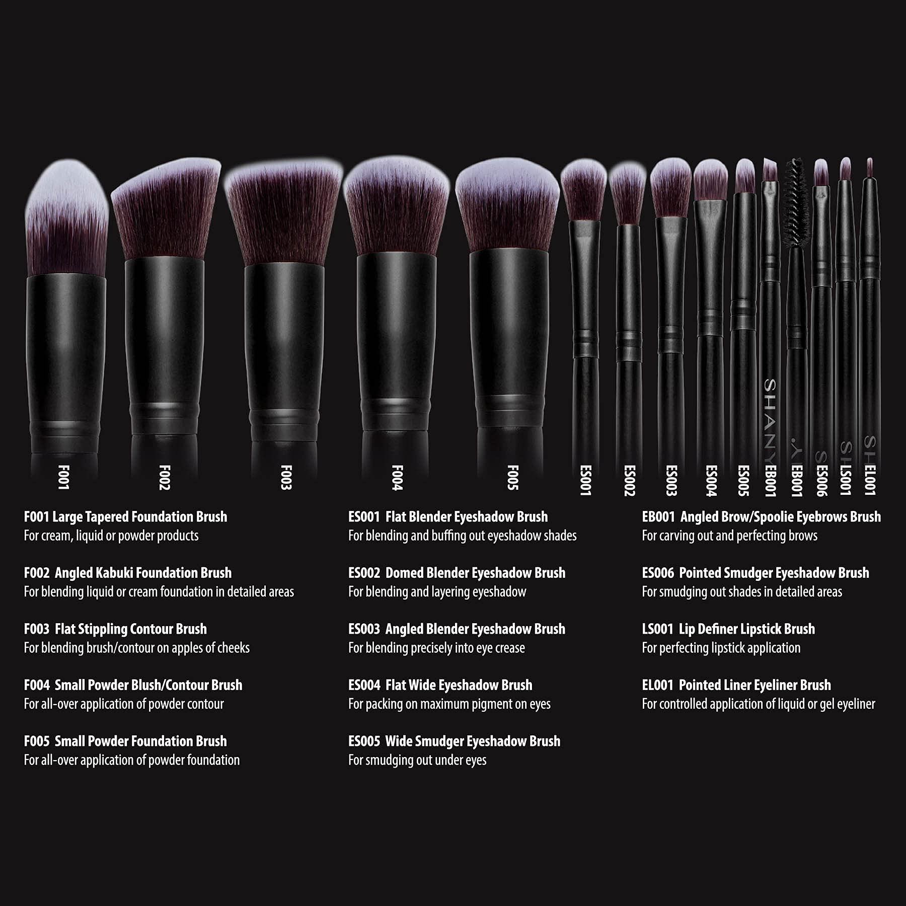 SHANY Makeup Brushes - Black Bombshell - 14-Piece Brush Set β Foundation Powder Concealers Eye Shadows Makeup brushes - Complete Kabuki Makeup Brush Set in Black - 14 PCS