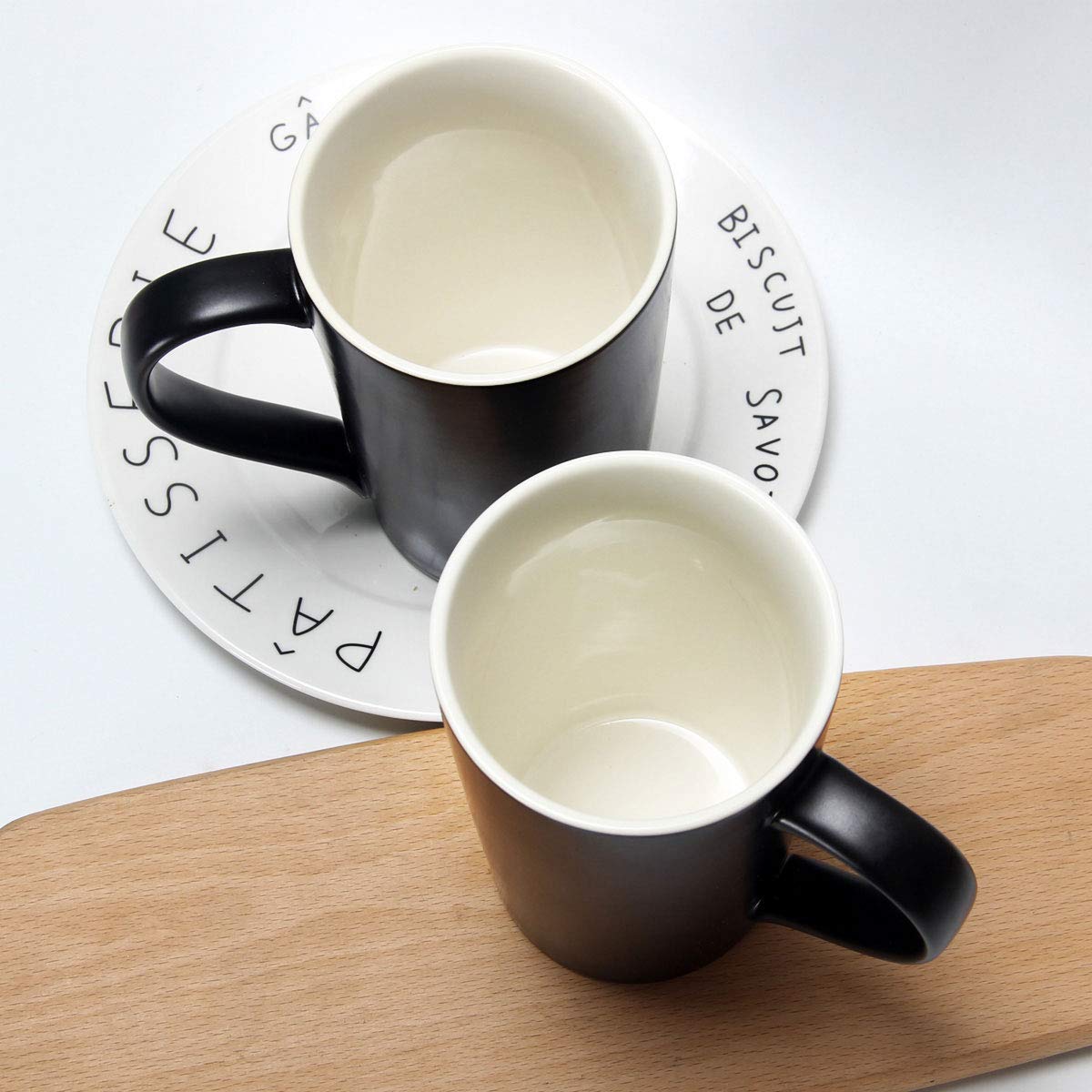 20 Ounces Large Coffee Mugs, Smilatte M007 Plain Tall Ceramic Cup with Handle for Dad Men, Set of 2, Black