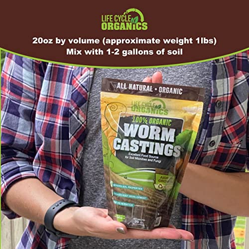 20 oz 100% Organic Worm Castings β Natural Superfood for Plant Growth, Root Development & Growing Healthier, Stronger Crops β Non Toxic & Kind to Soil β Resealable Zip Pouch β Life Cycle Organics