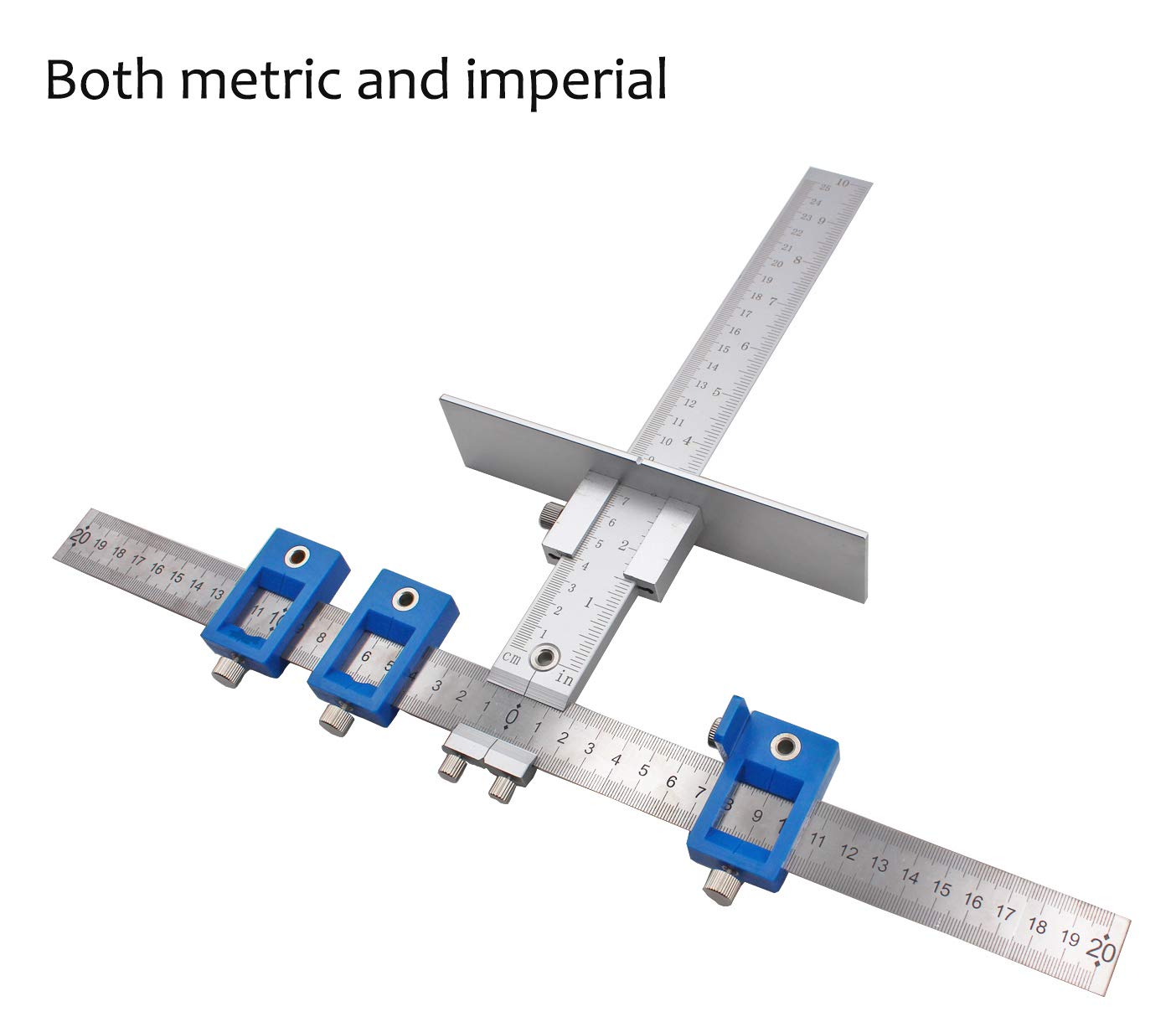 Cabinet Hardware Jig Tool for Handles and Knobs Drawer Guide Jig on Doors and Drawer Fronts, Fastest and Most Accurate Knob for inch Scale-Blue Aluminium Box