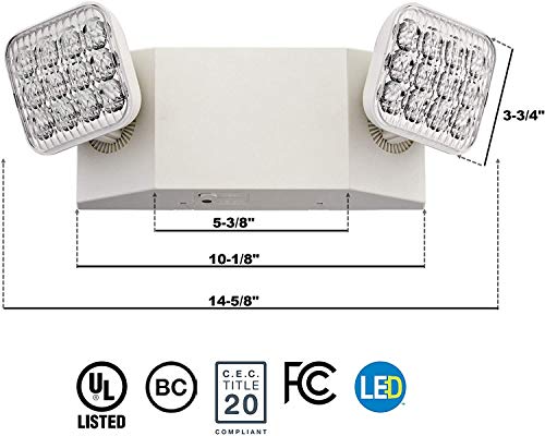 Litufine LED Emergency Lighting Fixtures with 2 LED Heads, Commercial Emergency Light with Battery Backup, UL 924 and CEC Qualified, 120-277 Voltage (1-Pack)