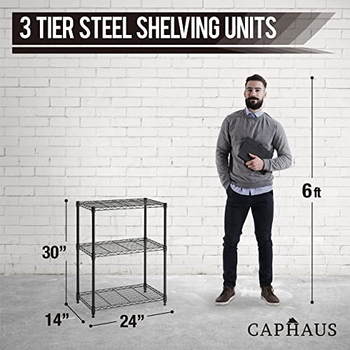 CAPHAUS Heavy-Duty Adjustable Height Wire Shelving Unit, Wire Rack Shelving, Metal Steel Storage Shelves, Garage Shelving Storage Organizer, Utility Storage Shelf, 24Wx14Dx30H 3-Tier No Wheels, Black