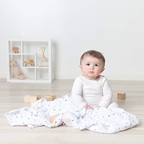 Ely's & Co. Cotton Muslin Swaddle Blanket 1-Pack — 100% Cotton Muslin Extra-Large Swaddle Blankets (47” x 47”) Printed (Grey Stars)