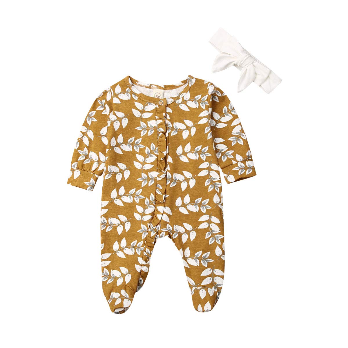 Ayalinggo Newborn Baby Girl Boy Romper Jumpsuit Footed Romper Ruffle Footie Bodysuit Fall Winter Outfit Clothes (Floral Footies, 0-3 Months)