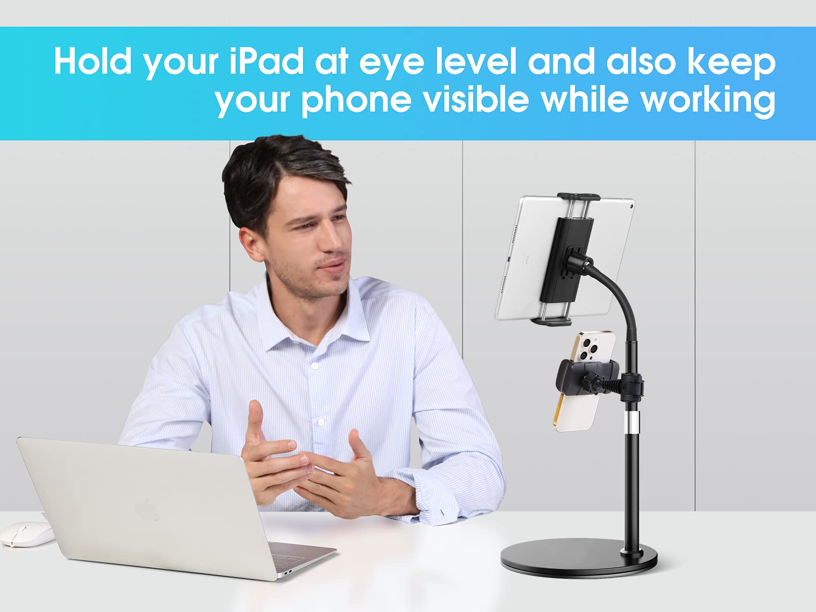 elitehood Tablet Stand Holder, Angle Height Adjustable Phone & Tablet Holder for Desk, Thick Case Friendly iPad Holder Stand Compatible with 4.7-13" iPad, iPad Pro 12.9 Air Mini 4, Tab, Nexus, Kindle