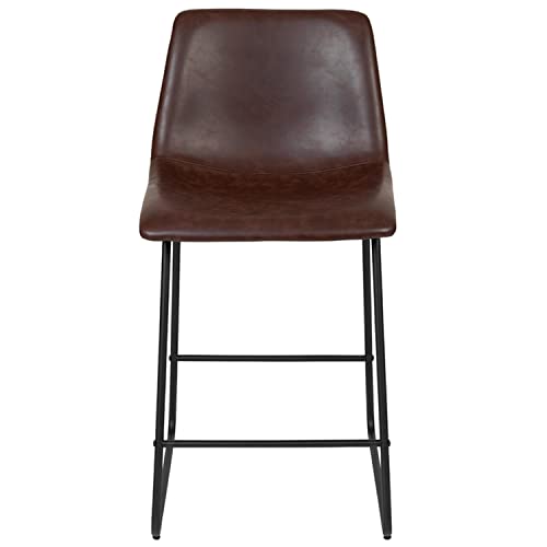 Flash Furniture Reagan 24 inch LeatherSoft Counter Height Barstools in Dark Brown, Set of 2