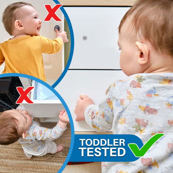 Cabinet Locks for Babies - Child Safety Latches 10 Pack - Invisible Adhesive Baby Proofing Drawer Locks - Works with Most Cabinets and Drawers - No Drilling Installation - (White)