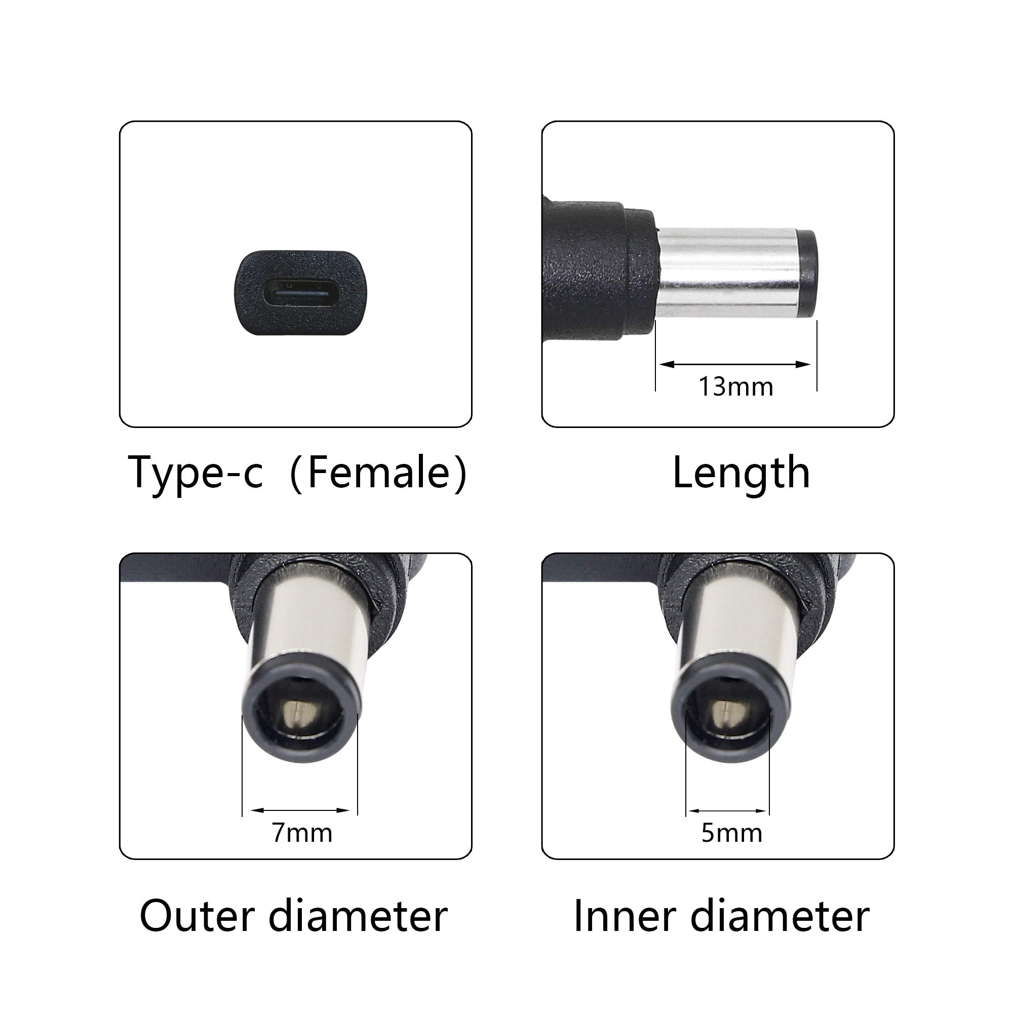 CERRXIAN 65W PD USB Type C Female Input to DC 7.4mm x 5.0mm Male (7.4mm x 0.6mm) Power Charging Cable for E6420 E6430 E6430s E6430U E6440 E6500 E6510 6430U E6440 E6500 E6510(7406a)