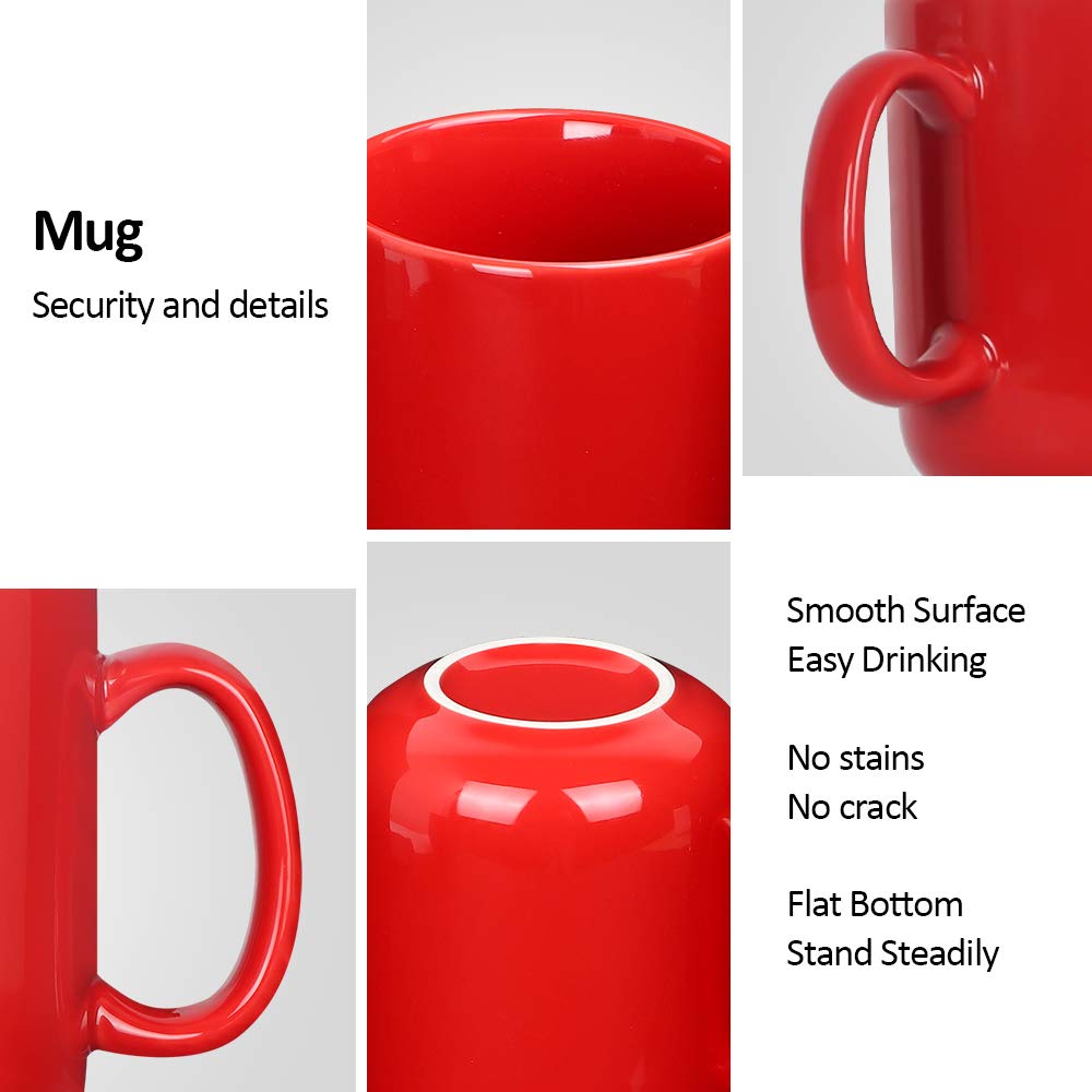 20 OZ Large Coffee Mug, Harebe Smooth Ceramic Tea Cup for Office and Home, Big Capacity with Handle, Red