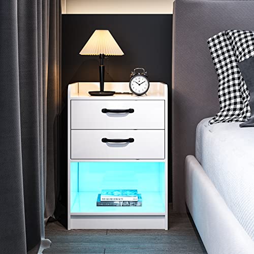 4 EVER WINNER Nightstand Bedroom Side Table End Table Living-Room, Night Stand Bedside Table with USB and Open Shelves,White
