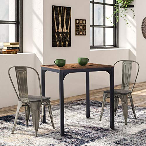 MUPATER Square Industrial Kitchen Dining Table for Small Spaces, Dining Table Desk with Stable Metal Sturdy Construction, 27.6''W x 27.6''L x 29.5''H, Rustic Brown