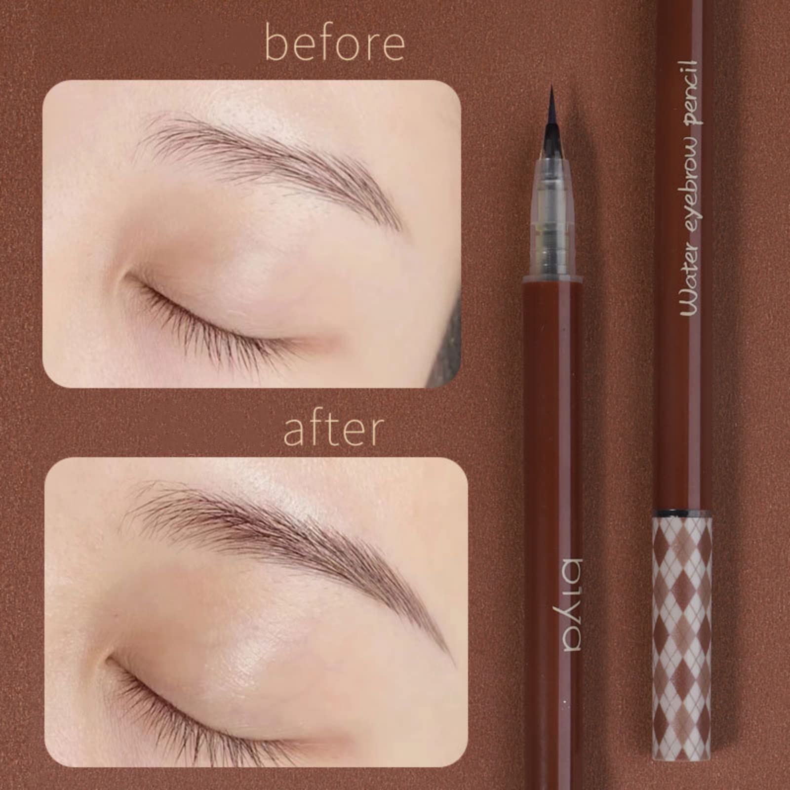 2 Packs Waterproof Eyebrow Pencil Light Brown and Grey Brown Liquid Brow Pen Soft Fine Tip Eyebrow Liner Smudge Proof Natural Look Long-Lasting