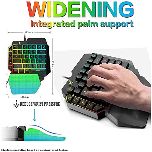 One Hand Gaming Keyboard and Mouse Combo, Wired 39 Keys Mechanical Feel Rainbow Backlit Keyboard+RGB Gaming Mouse+G6L LED Backlit Converter for Nintendo Switch/Xbox One/Xbox 360/PS4/PS3 /PC (Black)
