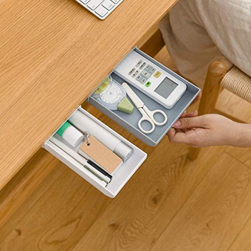 FOOF KOVIIOL Under Desk Drawer,Slide Out Small Attachment Standing Desk Hidden Self Adhesive Stick Drawer Desk Pencil Drawer Organizer And Storage For Desktop 2 Pack