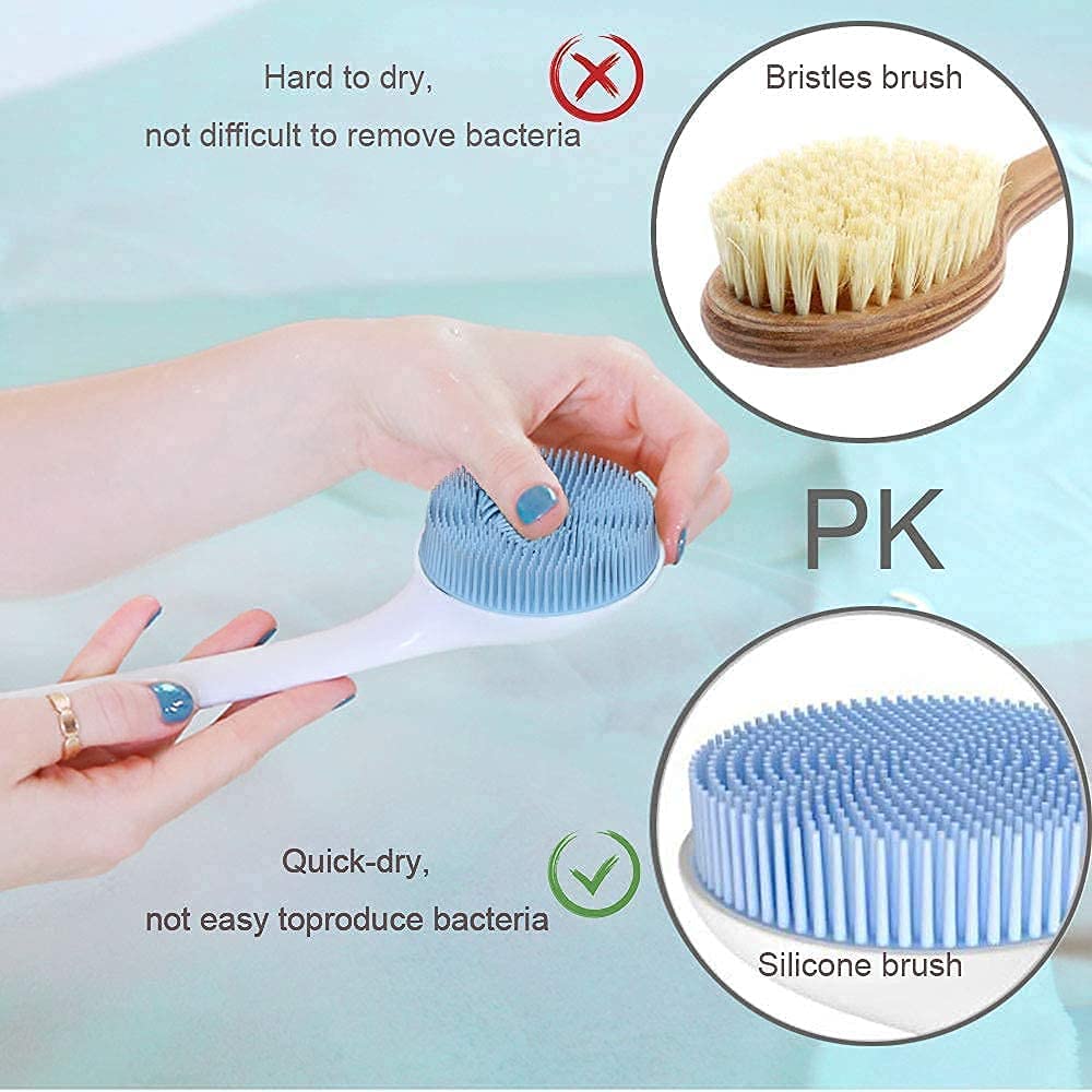 V-TOP 6 Pack Toothbrush Covers + Silcone Back Brush with Long Handle (Blue)