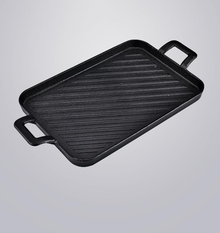 SZTNKSKJ Steak plate sizzle platter cast iron cast iron bakeware cast iron square pan cast iron skillets cast iron platter pan for roti (handle)