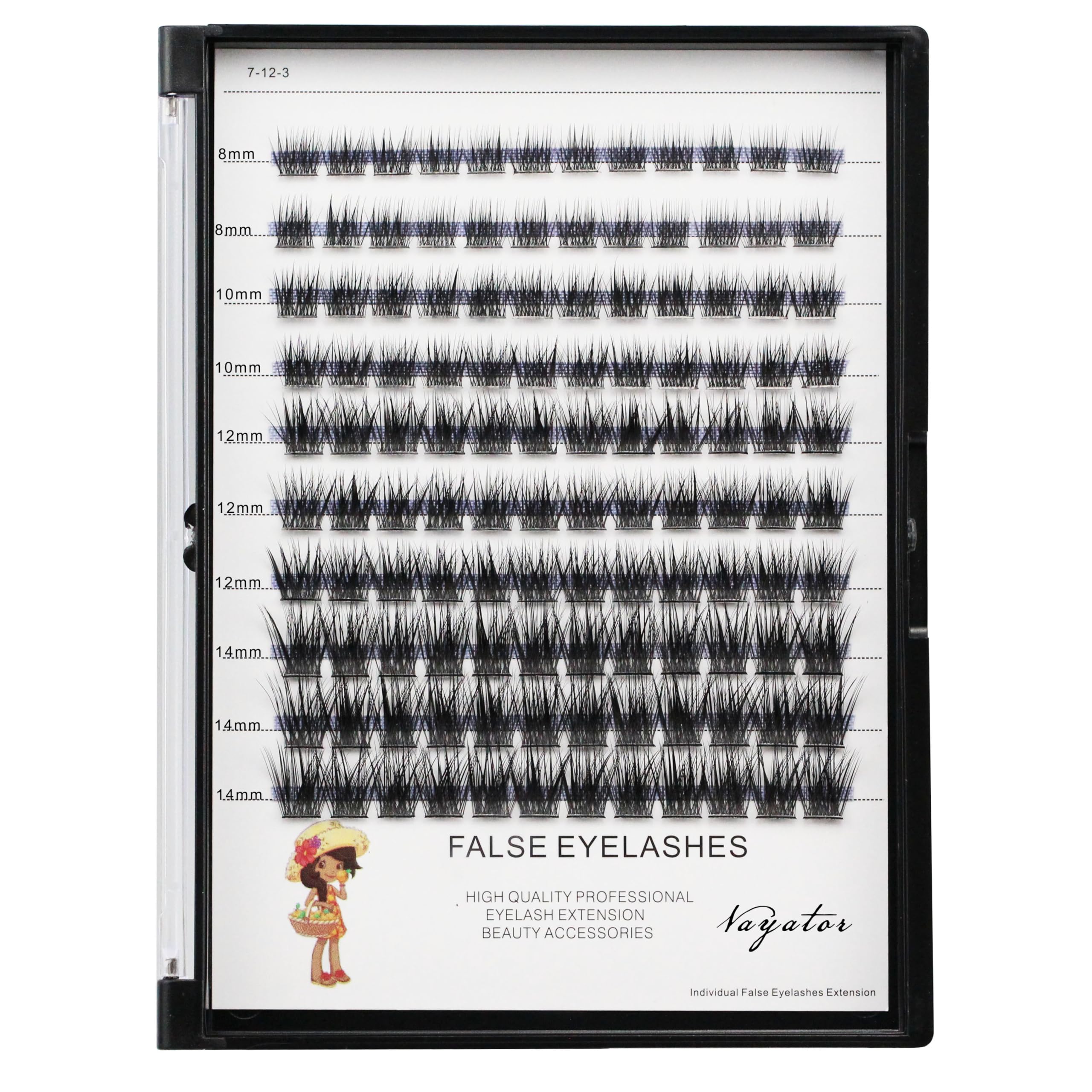 Vayator Mixed Size Kit with Applicator and Lash Bond & Seal 8-14mm/10-16mm/14-20mm Mix D Curl/DD Curl Makeup Cluster Grafting Eyelashes Individual Extension (C#8-10-12-14mm Mixed)