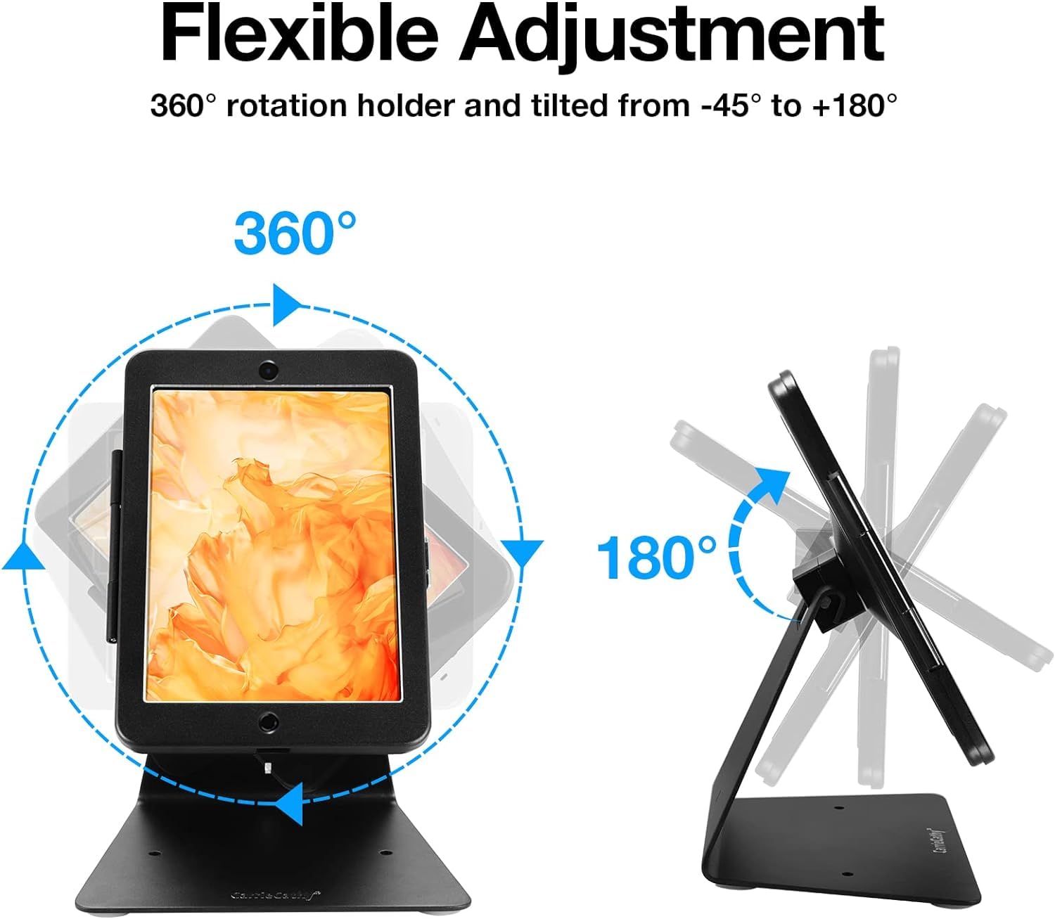 CarrieCathy Desktop Anti-Theft Security Kiosk POS Stand Holder Enclosure with Lock and Key, Compatible with iPad Mini 1-5, Flip and Rotate Design, Black