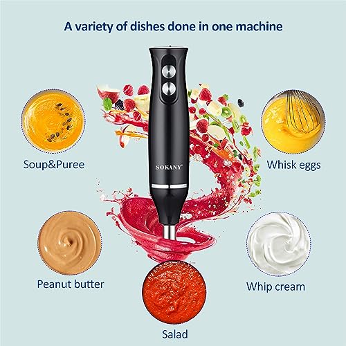 4 in1 Immersion Blender Handheld 304 Stainless Steel Blades, 5 Speed & 3-Angle Adjustable Chopper Beaker Whisk and Beater for Milkshakes Smoothies Soup Baby Food