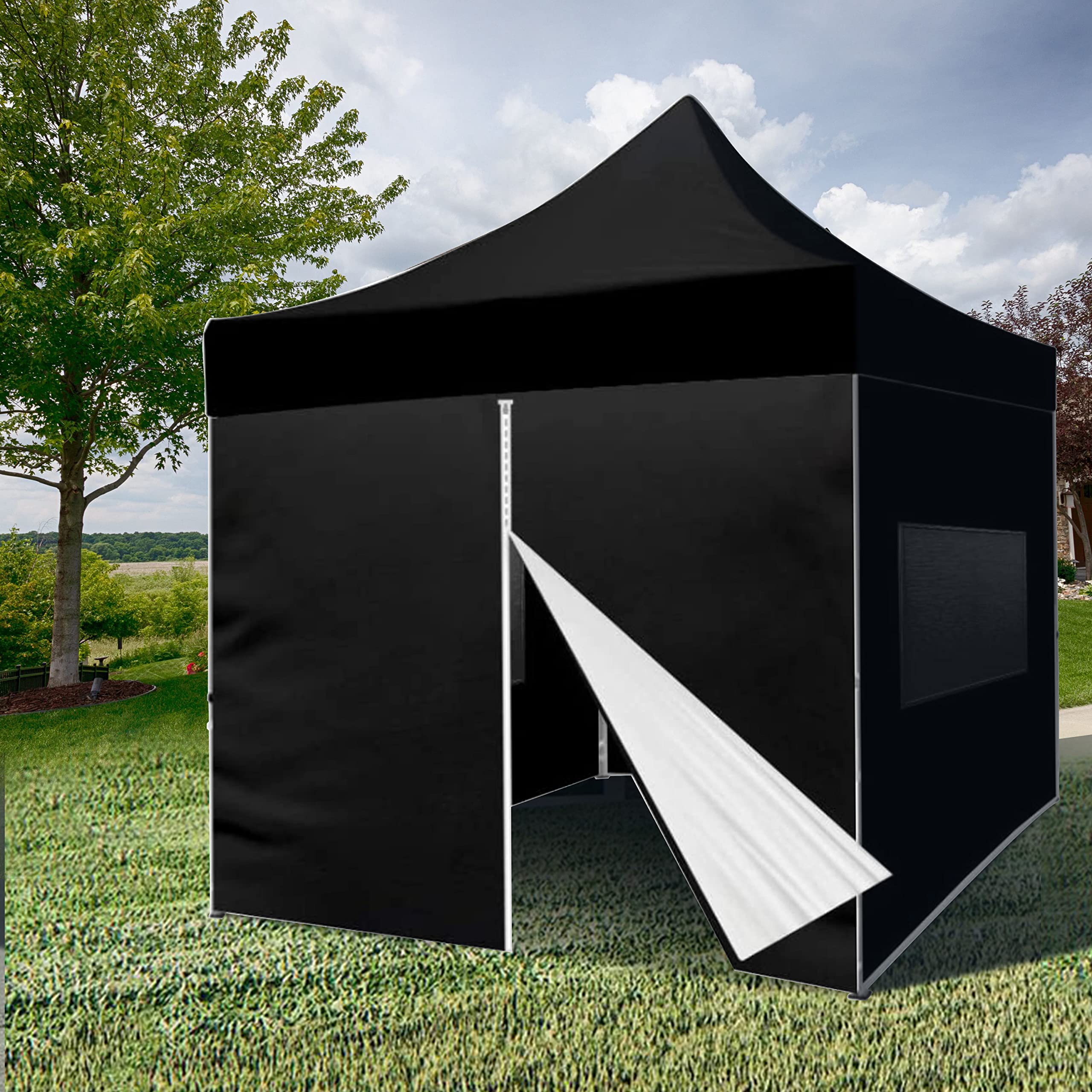 BannerBuzz Pop Up Canopy Tent Privacy 10x10 Emergency Medical Tents Instant Canopy Folding Party Tent with Sidewalls and Mesh Windows with Wheeled Bag (Black)