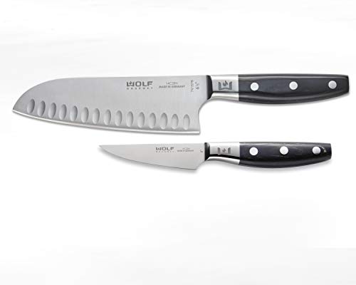 Wolf Gourmet Santoku and Paring Knife Set, Ergonomic for Comfort and Control, Forged High-Carbon Stainless Steel, 12.5 Degree Angle, Durable (WGCU214S)