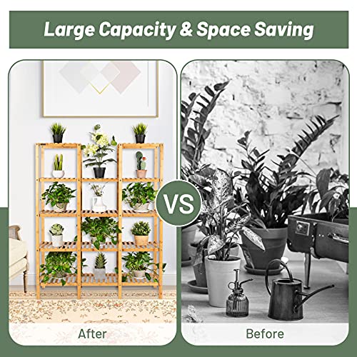 COSTWAY Plant Stand Indoor, 5-Tier Bamboo Plant Display Organizer with Stand for Multiple Plants, Plant Shelf Outdoor for Window, Garden, Balcony, Living Room