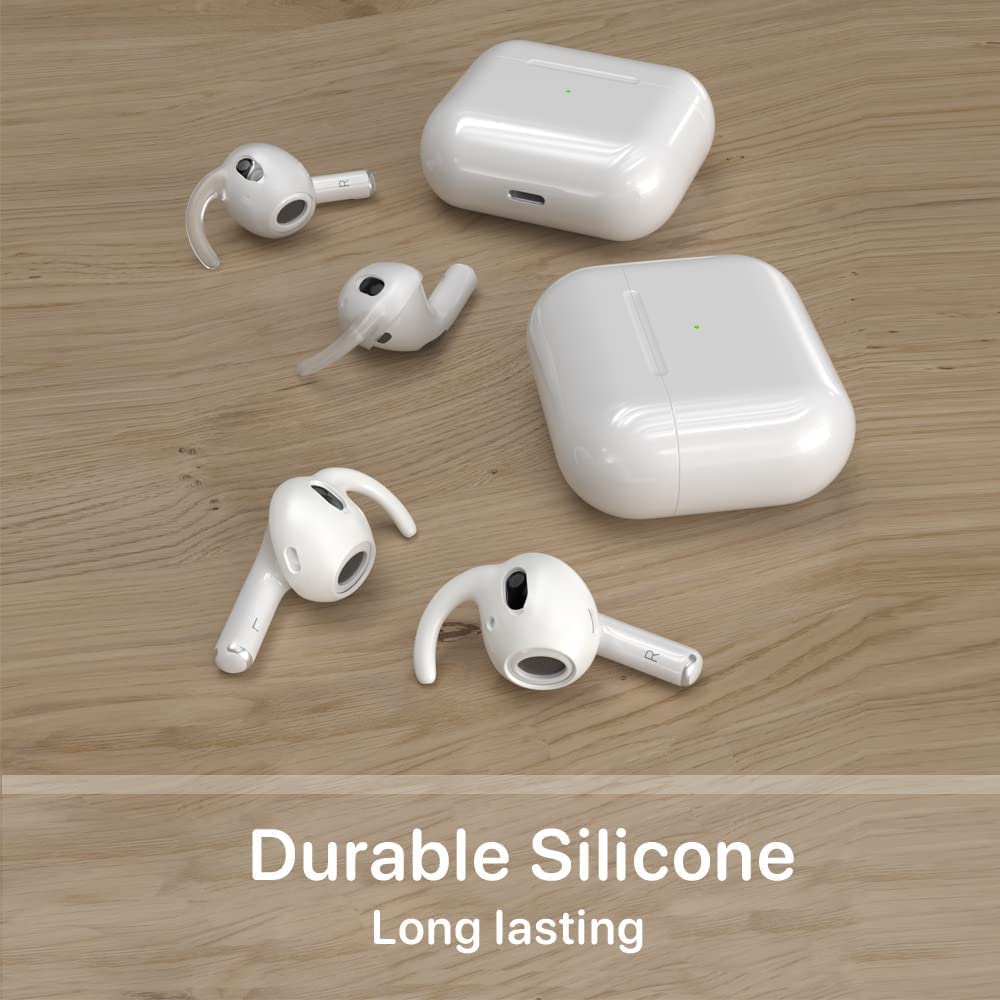 CharJenPro Patented Ear Hooks for AirPods Pro and AirPods 3 (3rd Generation). Stays in Ears, Ultra Comfortable, Covers Never Falls Off. (White & Translucent)
