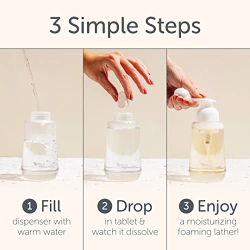 Tirtyl Hand Soap Duo Kit - 2 Glass Foaming Dispensers + Storage Tin + 6 Tablet Refills (48 fl oz total - 6x 8 fl oz) - NEW Formula - Compostable Packaging - Variety Fragrances