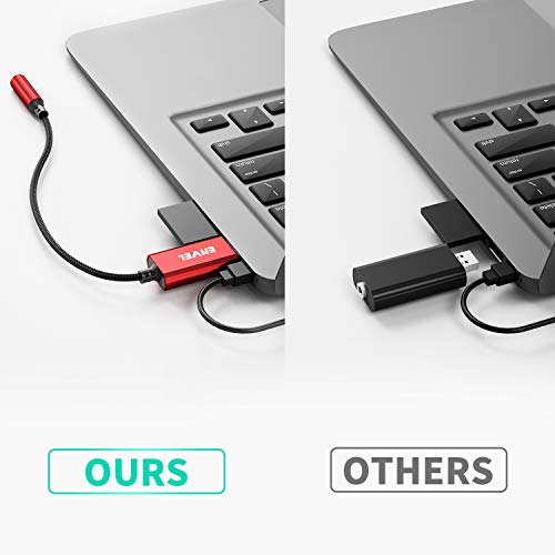 ENVEL USB to 3.5mm Audio Jack Adapter(20cm), Built-in Chip External Sound Card,Mic-Supported Audio Adapter with 3.5mm Aux Stereo Converter Compatible with Headset PC Laptop Desktops PS4 PS5 (Red)