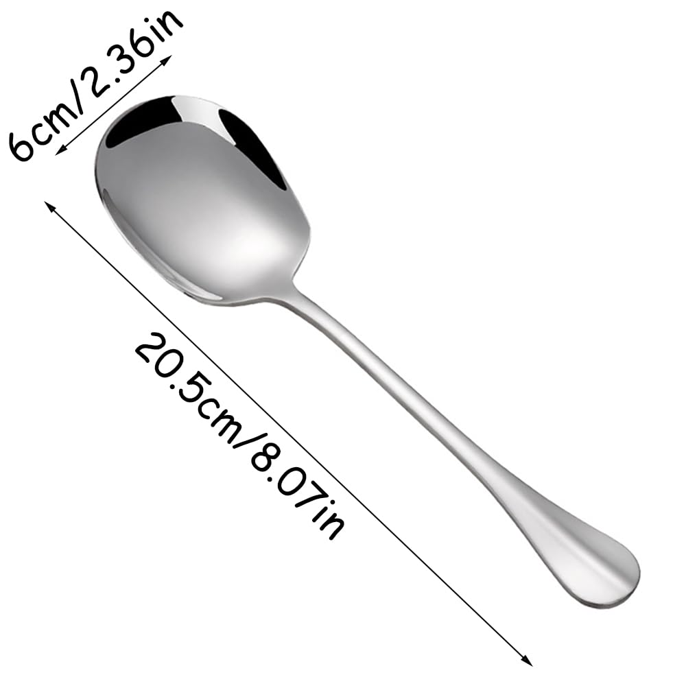 2 Pcs Large Stainless Steel Soup Spoons,Silver Square Head Design Serving Spoons Dumplings Ramen Ice Cream Dessert Long Handle Big Soup Spoon For Restaurant Tableware Kitchen Gadgets Cooking Utensils