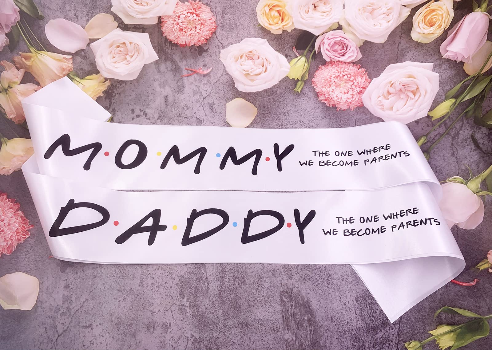 2 PCS Baby Shower Mom Dad Sash, The one Where we Become Parents Gender Reveal Pregnancy Announcement Decorations, Future Mummy Daddy Gift